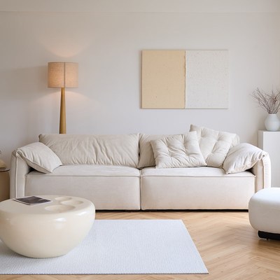 POZON朴琢/大象耳朵沙发奶油色系设计师磨砂布羽绒小户型布艺沙发