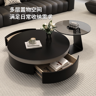 意式轻奢玻璃茶几带抽屉小户型客厅简约高级现代网红极简茶几组合