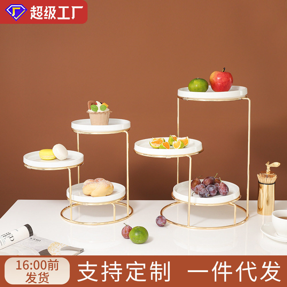 欧式陶瓷三层果盘蛋糕架甜品台展示架酒店下午茶点心架零食盘3层