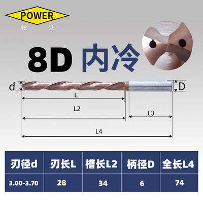 帕沃8D内冷合金钻头深孔金属超长麻花钻不锈钢打孔专用钨钢一体造