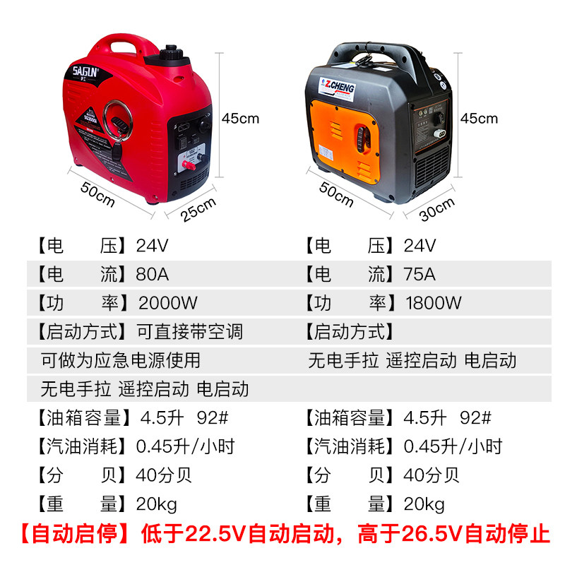 汽油发电机静音小型24v驻车空调大货车24伏汽车用直流车载便携式