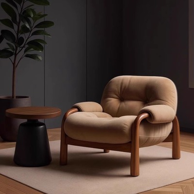 侘寂风实木单人沙发椅