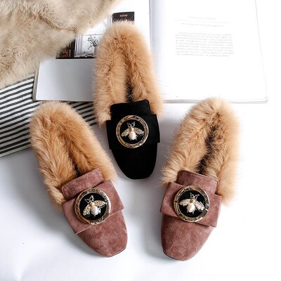极速Genuine Leather pWool Winter Flat Shoes Woman Warm Snow