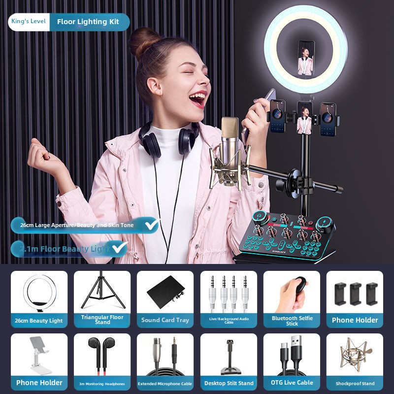 金运V20直播声卡48V全套装手机电脑通用唱歌麦克风抖音语音厅话筒