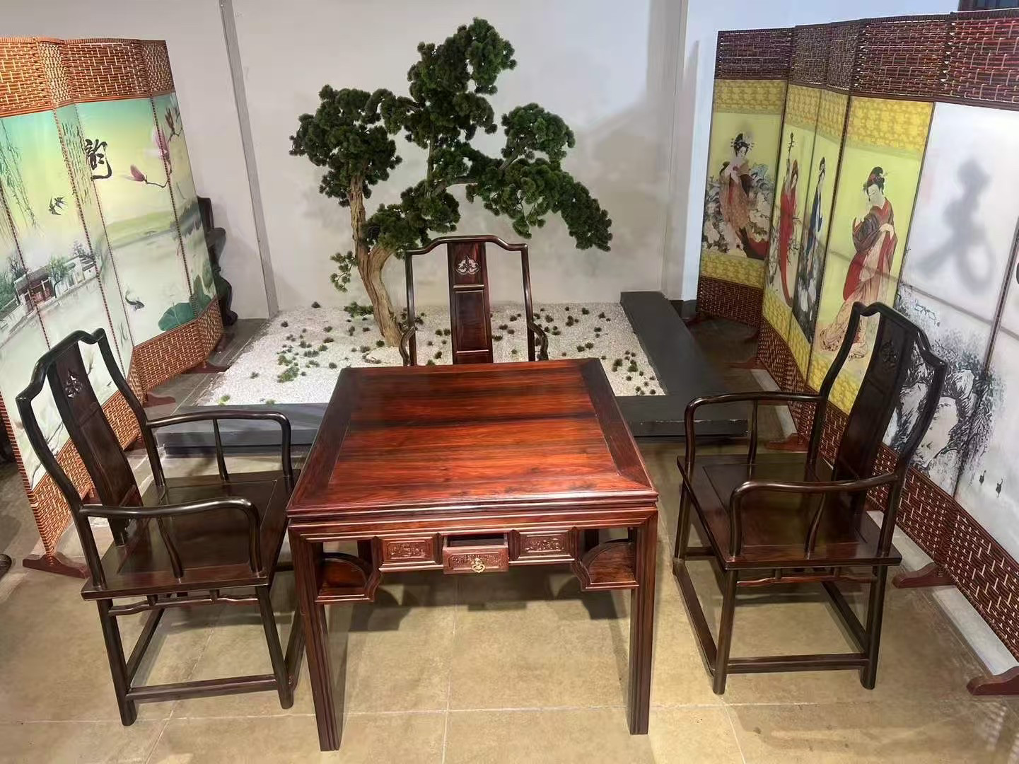 红木家具大红酸枝交趾黄檀麻将桌休闲七件套自动客厅摆设明清古典