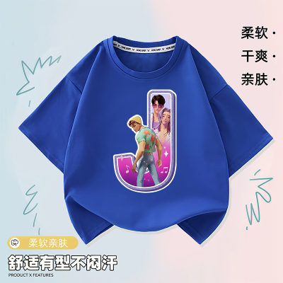 kpopdemonhunter猎魔女团SAJA BOYS纯棉上衣儿童短袖字母J印花T恤