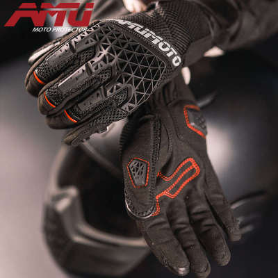 AMU摩托车骑行手套夏季半指男机车全指手套防摔透气四季骑行装备