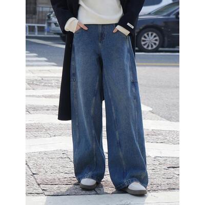 ISSNAYAS美式复古弯刀牛仔裤