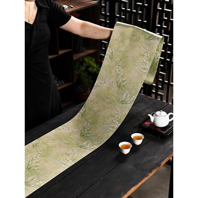 浅翠汀兰锦缎茶席轻奢高端桌布布艺中国风茶旗垫子新中式桌旗禅意