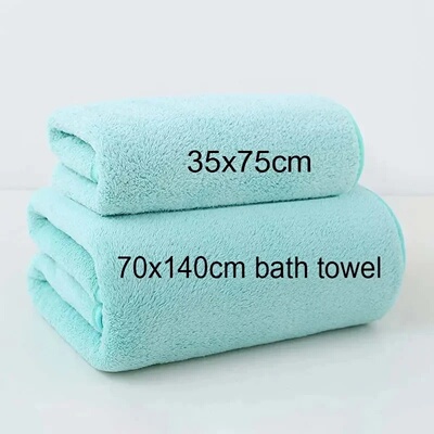 Grey Pink Solid Color Coral Fleece Thickened Towel Set Soft