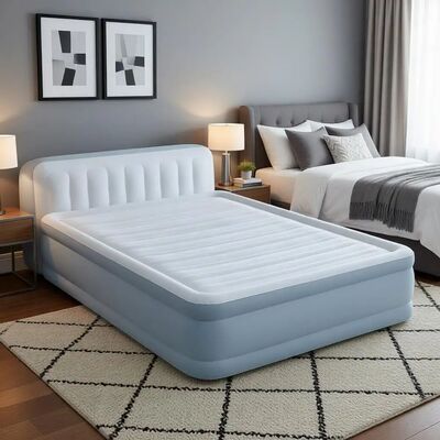 Queen Size Plush Air Mattress with Built-in Pump, 18 Height,
