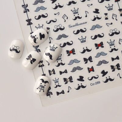 Moustache Nail Stickers ins风小胡子礼帽浮雕防水背胶美甲贴纸