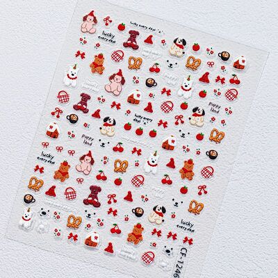 Cyan sea玩偶可爱腊肠狗美甲贴手机壳贴纸指甲贴童趣小熊立体浮雕