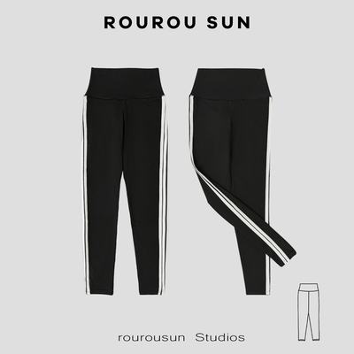 51722新款女装高腰外穿两条杠弹力打底裤