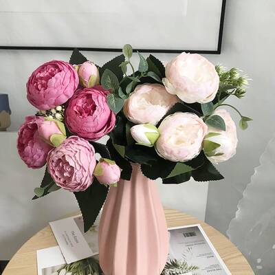 极速30cm Rose Pink Silk Bouquet Peony Artificial UFlowers 5