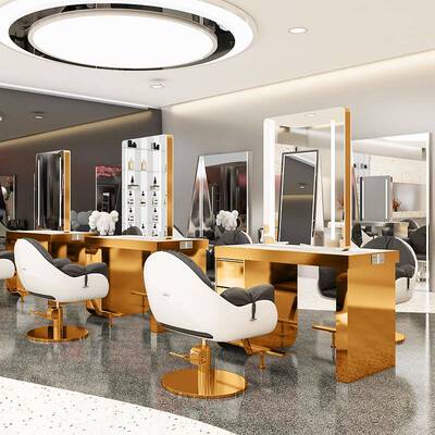 理发店镜子染美发FZJ店镜台桌发廊专用锈不钢包边大理石面剪发镜