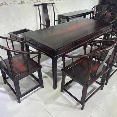 老挝大红酸枝红木茶桌家具新中式拐手圈椅干泡茶台交趾黄檀家用