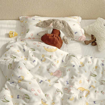 A类卡通可爱竹棉双层纱布被套幼儿园宝宝被罩120*150单人被套1.5M