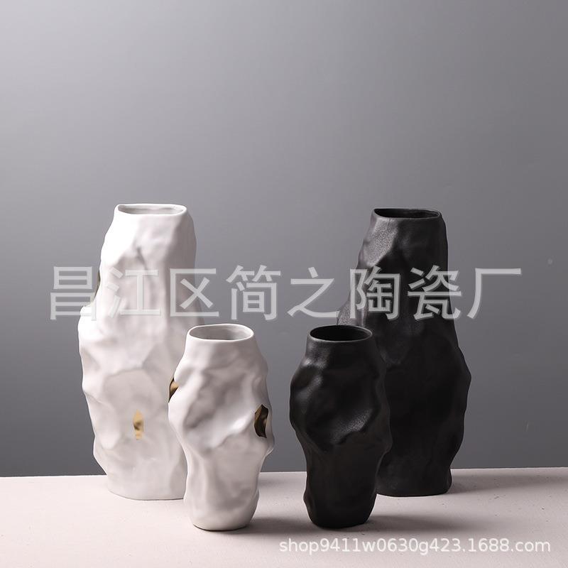ALJ欧式白色陶瓷花瓶卧摆客厅插花轻奢高档餐桌电视柜室家居装件