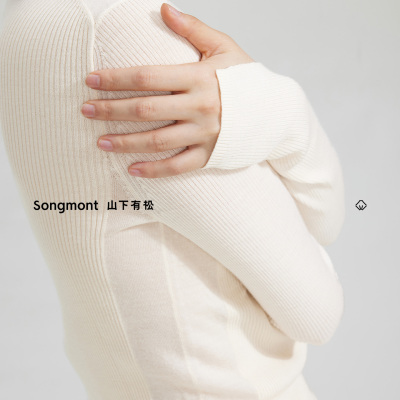 Songmont山下有松一字领100%纯羊毛衫女新毛衣针织打底衫淡人穿搭