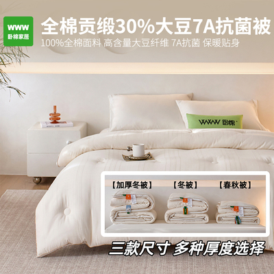 WWW全棉30%大豆被7A抗菌春秋冬被单人学生宿舍保暖子母被芯B0004