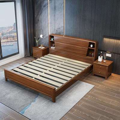 实床1.8双米人5床新中式胡桃木床1.米木主卧高H104箱床简约现代储