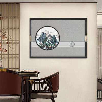 餐厅装饰画绣饭厅墙挂画潮入国户古风STQ背景画带框苏馆酒店宾墙