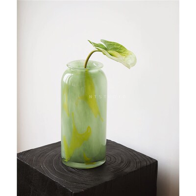 NTSTUDIO  新中式玉感绿色琉璃花瓶中古高级感水养插花装饰摆件