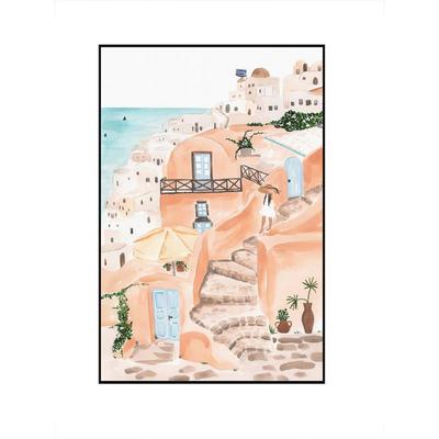 Santorini的海边夏日餐厅装饰画小众文艺墙壁拍摄背景挂画砂岩画