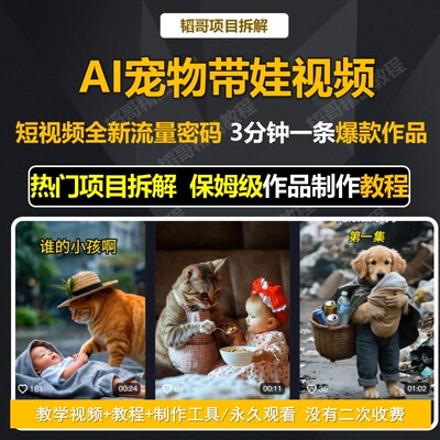 AI制作宠物带娃视顾婴儿频照教程新手宝妈创业思维干货技能学习