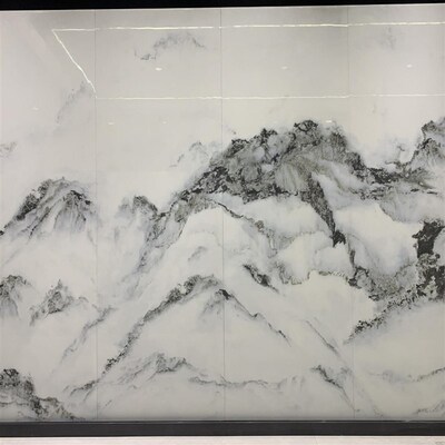 新中式岩板电视背景墙800X2600客餐厅沙发玄关国风古韵山水画系列
