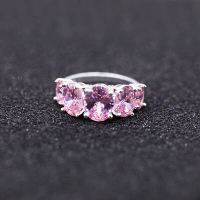 极速-Fashion iLadies Pink Zirconium Rings Pure and Clear Qua