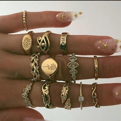 极速13 piece setl rings women Vintage diamond leaf ring set