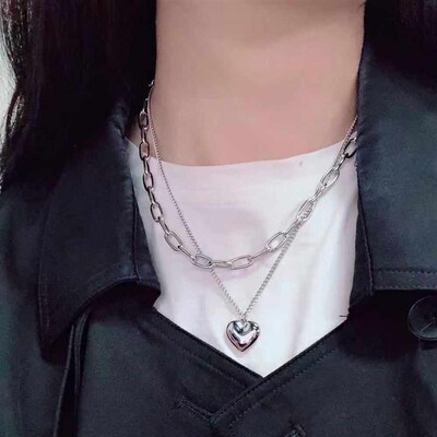 极速Gold color necklace hip-hop sweater chain lovWe pendant