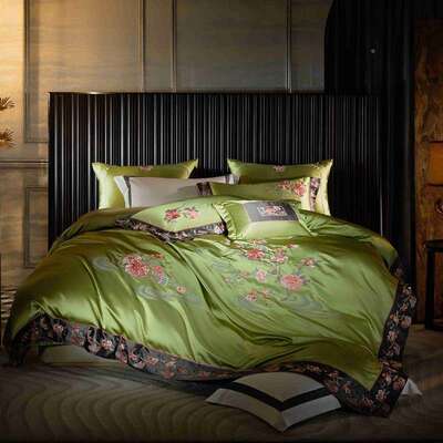 新中式优雅花卉高密锦缎色织提绒丝滑质精感100s长棉床品MY202512