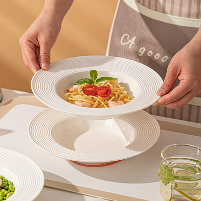 陶瓷草帽盘家用盘子高级感沙拉盘釉下彩西餐盘法式义大利面 面盘