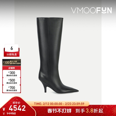 【折扣】Alexander Wang/亚历山大王 秋冬女黑色皮革及膝长靴