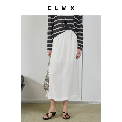CLMX干爽垂顺易打理亚麻莱赛尔面料 休闲简约松紧腰侧开衩半身裙
