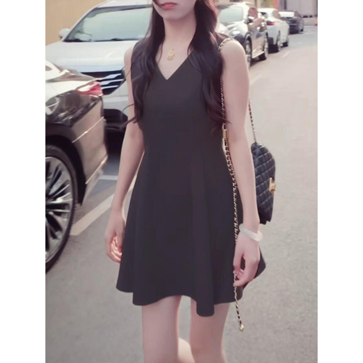 灰色连衣裙女夏日绝美小裙子御姐轻熟气质独特初夏收腰a字小个子