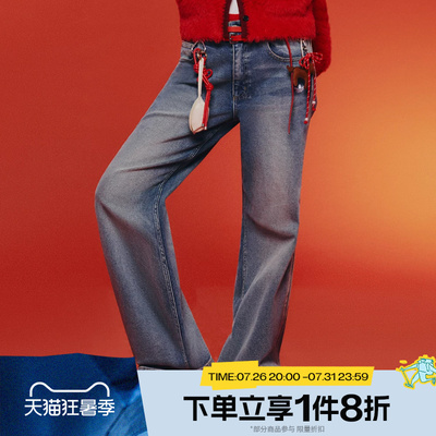 滔搏adidas阿迪达斯三叶草女子运动休闲牛仔长裤KT3173