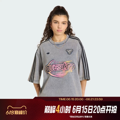 滔搏adidas阿迪达斯三叶草女子DENIM运动上衣休闲短袖T恤KZ5012