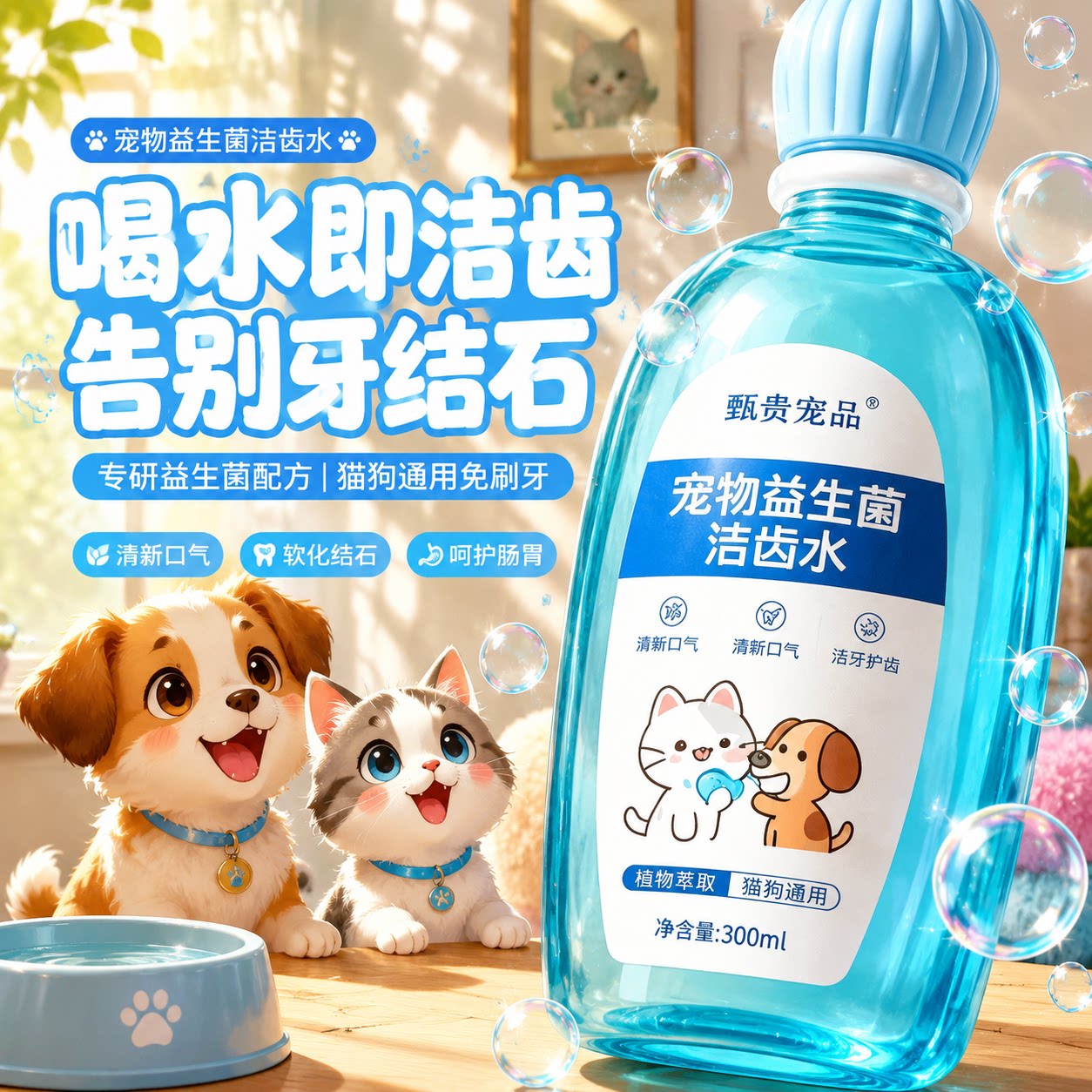 宠物洁齿水狗狗猫咪去牙结石可食用去除口臭益生菌洁齿水口腔清洁