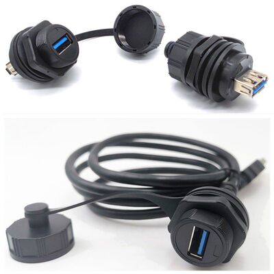 细牙20双母USB面板固定插座 IP67防水数据信号线公头母座连接器