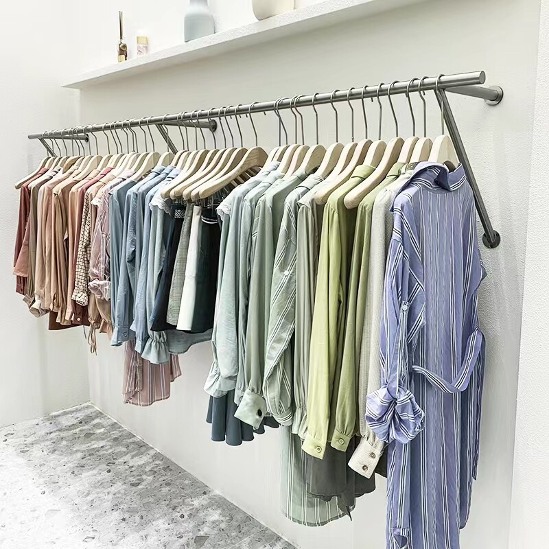 不锈钢服装店上墙展示架简约女装店衣服货架壁挂式童装挂衣架