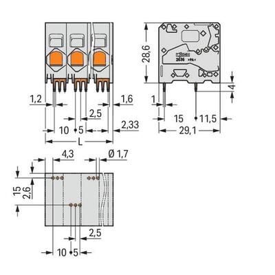 万可接线端子PCB 接线端子，型号 wago2636-1104/020-000