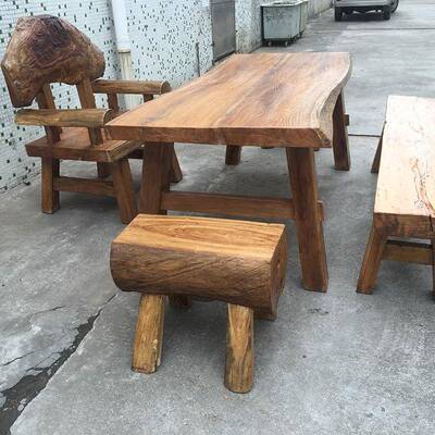 樟木茶PGO台原生茶几香实餐木镶石磨茶盘茶桌椅组合客厅厅态简约