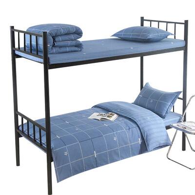 100纯棉XEN棉学生宿舍床上三件单人全床单被罩蓝子色格男生套寝室