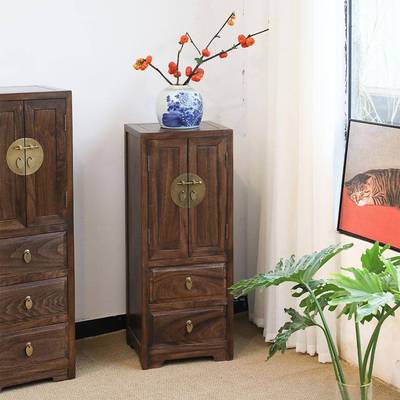 新侧客中式收纳沙FHD发边窄柜视高款实木电立柜子墙角厅香樟木转