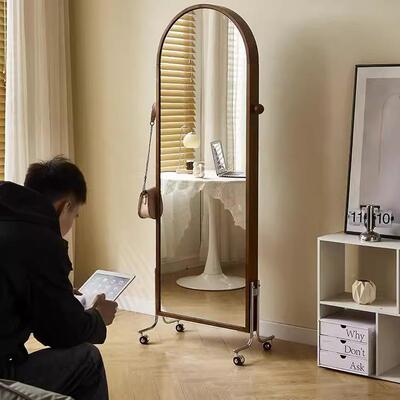 #A+志镜樱移动桃木穿杂衣镜实木落地可全身试衣镜GWM家用收纳架