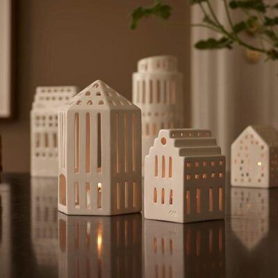 丹麦进口Kahler蜡烛烛台 白房子防风灯手工陶瓷 耶诞装饰摆件礼物